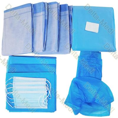 China Sterile Surgical Gown Set With Surgical Gown Gauze Surgical Drape Mask Cap Wrap for sale