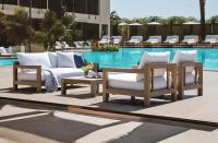 China Eco friendly outdoor sofa set with weather resistant teak wood perfect for outdoor garden furniture for sale