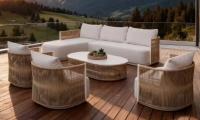 China Waterproof Lounge Couch Beige Luxury Modern Aluminium Outdoor Furniture Sectional Sofa Set For Courtyard for sale