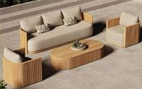 China Modern teak wood Garden Sofa Outdoor Sofa Luxury Villa All Weather Patio Outdoor Furniture Set Garden Sofa for sale
