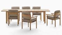 China Teak Wood Outdoor Furniture Patio Dining Table 6 Seater Rope Teak Chairs Set Luxury Modern Style for sale