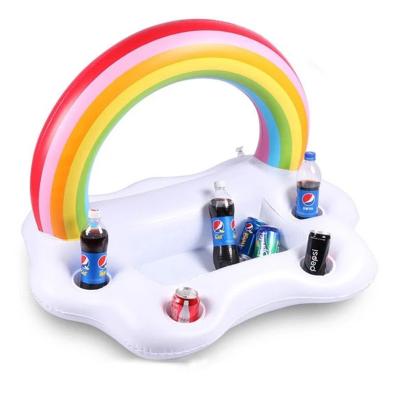 China Customizable Rainbow Cloud Inflatable Drink Holder for Summer Pool Parties - 0.2mm PVC Floating Cup Holder for sale