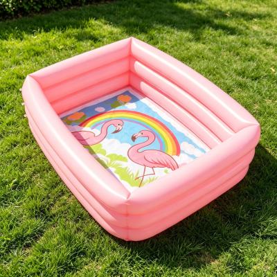 China 3-Ring Inflatable Kids Pool with Flamingo & Rainbow Print, Pink Rectangular Kiddie Pool for Backyard, Garden & Outdoor Water Play for sale