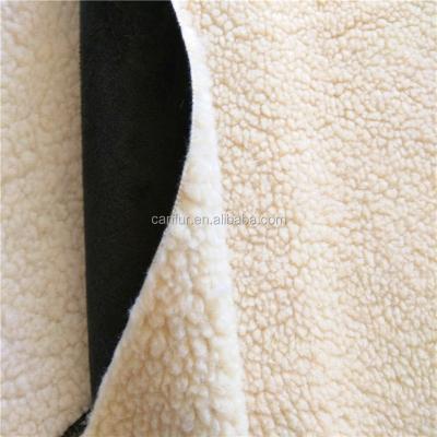 China Light Yellow 100% Polyester Synthetic Sherpa Suede Fabric for End Customers for sale