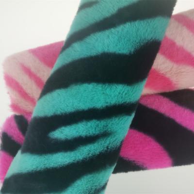 China 15mm Tricot Knitted 100% Polyester Very Soft Zebra-Stripe Printed Faux Rabbit Fur Fabric for sale