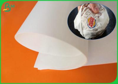 China Oil Resistant 30gsm 35gsm 40gsm One Side Coated Glossy White Food Grade Hamburger Paper Roll For Burger Packets for sale