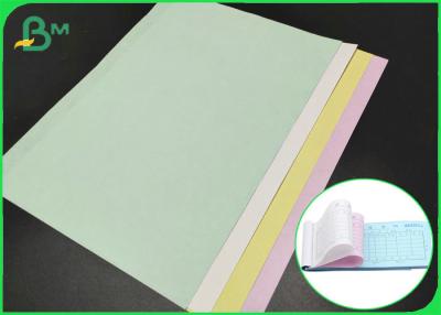 China Wood Pulp Yellow Blue 48gsm 52gsm Blank Carbonless Paper Rolls For Receipt Printing for sale