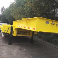 China CIMC HUAJUN 3 Axle Low Bed Semi Trailer Truck Trailer Equipment Transport Hydraulic Lifting Low Boy Trailer Fuwa Axle Heavy Duty for sale