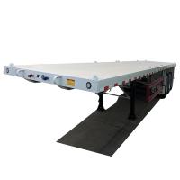 China CIMC HUAJUN 3 Axle 40ft Flatbed Container Semi Trailer with 12 Twist Locks and 12380*2500 Size for sale