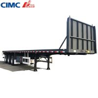China 40T Max Payload CIMC HUAJUN 20ft 40ft Flatbed Trailer with Air Suspension and Lifting for sale