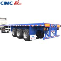 China 40T Max Payload CIMC HUAJUN 20ft 40ft Flatbed Trailer with Air Suspension and Lifting for sale
