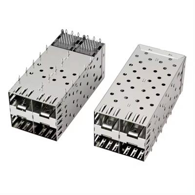 China QSFP SFP Cage 2X2 Port Cage with Light PIPE XFP CFP Sfp Connector Dust Cover Fiber Optic Module Shielding for sale