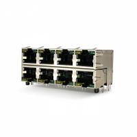 China Double Layer 2-16 Ports RJ45 Modular Connector with LED Light Female Socket Metal Housing Brass Contact for PCB for sale