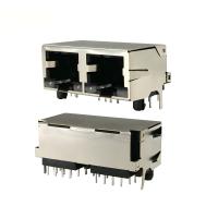 China Multi-Port 1*2 2 Ports RJ 45 Modular Connector, Female 2*8P 16P Right Angle PCB Plug Modular Jack Connector RJ45 Shielded Socket for sale