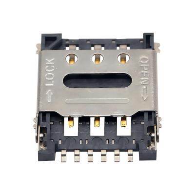 China Nano SIM Card Slot Connector 6 Pin Flip Cover Style 1.45H PCB Mounting Nickel Gold Plating for sale