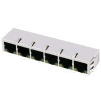 China 1x6 Port Tab Down 100 Base-T Network Modular Jack LEDs Magnetic Ethernet RJ45 Female Connectors for sale