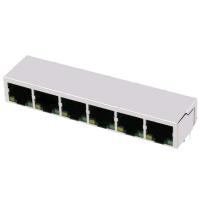 China 1x6 Port Tab Down 100 Base-T Network Modular Jack LEDs Magnetic Ethernet RJ45 Female Connectors for sale