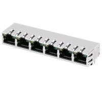 China 1x6 Port Tab Down 100 Base-T Network Modular Jack LEDs Magnetic Ethernet RJ45 Female Connectors for sale