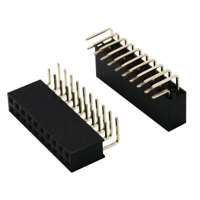 China 2X10P 20P Double Row Bent Female Header Pitch 2.54mm Pin PBT Material Phosphor Bronze Contacts for sale