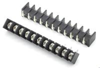 China 9.5mm Pitch Barrier Terminal Blocks 90-degree DIP Black 11P PA66 Material 300V 25A for sale