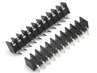 China 9.5mm Pitch Barrier Terminal Blocks 90-degree DIP Black 11P PA66 Material 300V 25A for sale