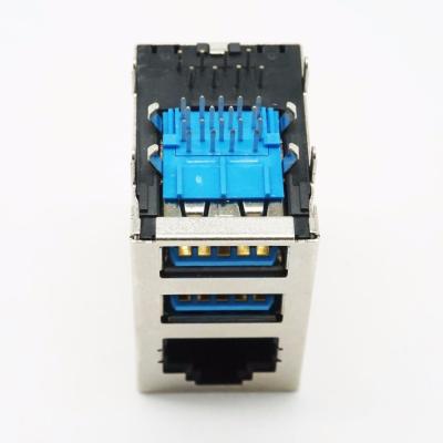 China PBT Combo USB 3.0 180 Degree RJ45 Connector For LAN Ethernet Network for sale