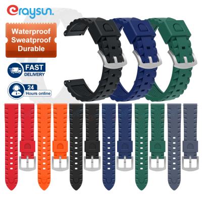 China Eraysun Breathable High Quality Fashion Soft 20mm, 22mm, 24mm Tread Pattern Silicone Unisex Buckle Rubber Watch Bands for sale