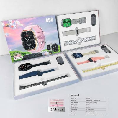 China Eraysun 7 in 1 Strap A58 Plus Smart Watch 2.01inch Square Silicone Strap Quartz Lady Watch Necklace Ring A59 Plus Smartwatch for sale