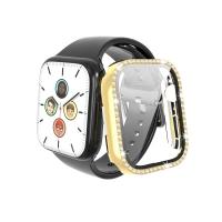 China The Newest Single Row Diamonds Watch Cases for Apple Iwatch 7 PC Tempered Glass Diamonds 41mm 45mm Watch Cover Film for sale