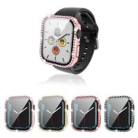 China The Newest Single Row Diamonds Watch Cases for Apple Iwatch 7 PC Tempered Glass Diamonds 41mm 45mm Watch Cover Film for sale