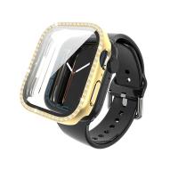 China The Newest Single Row Diamonds Watch Cases for Apple Iwatch 7 PC Tempered Glass Diamonds 41mm 45mm Watch Cover Film for sale