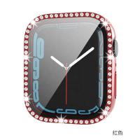 China The Newest Single Row Diamonds Watch Cases for Apple Iwatch 7 PC Tempered Glass Diamonds 41mm 45mm Watch Cover Film for sale