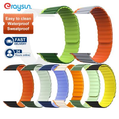 China Eraysun Silicone Magnetic Watch Bands Sport Two Colors 42/44/45/49mm I Watch 8/9/10 Custom Rubber Ultra 2 for Apple Watch Strap for sale