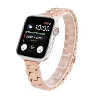 China Slim Stainless Steel Watch Band for Apple Watch Series 7 6 5 4 3 2 1 Buckle Three Bead Watch Strap 41mm 45mm 40mm 44mm for sale