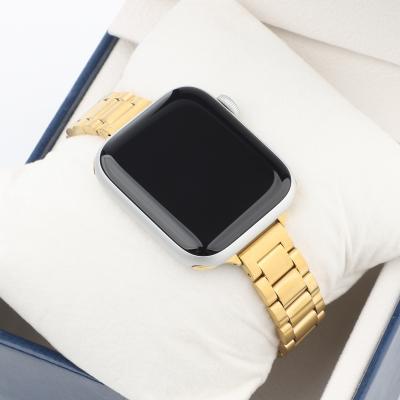 China Slim Stainless Steel Watch Band for Apple Watch Series 7 6 5 4 3 2 1 Buckle Three Bead Watch Strap 41mm 45mm 40mm 44mm for sale