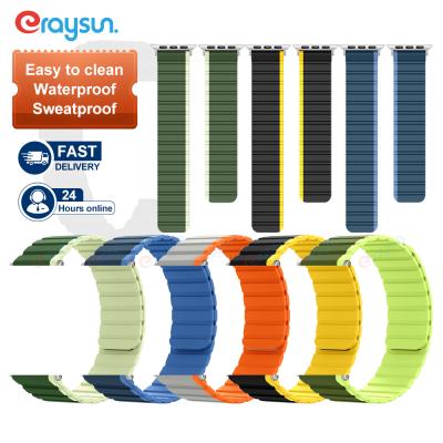 China Eraysun Soft Silicone Magnetic Strap Sports Luxury Adjustable Rubber I Watch Straps 42/44/45/49mm Ultra 2 for Apple Watch Bands for sale