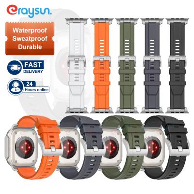 China Eraysun Replaceable Silicone for Apple Watch Band Ultra 2 1 Series 8 9 10 SE Design Adjustable Sport Stainless Steel Watch Strap for sale