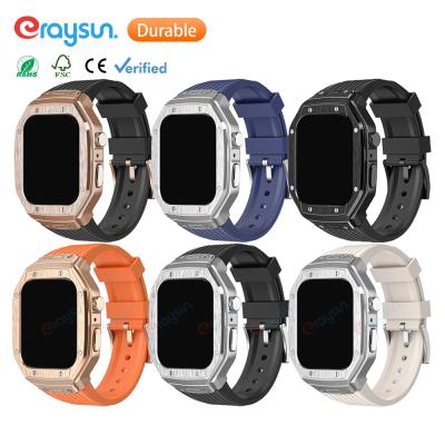 China Eraysun Premium for Apple Watch Strap Series 9 10 8 7 SE Adjustable 42mm 44mm 45mm 49mm Ultra 1 2 Metal Case Silicone Watch Band for sale