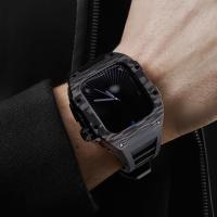 China Eraysun Hight Quality Light Luxury Carbon Fiber Metal Modified Case Silicone Strap for Apple Watch Series 10 46mm Watch Band for sale
