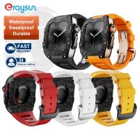China Eraysun Hight Quality Light Luxury Carbon Fiber Metal Modified Case Silicone Strap for Apple Watch Series 10 46mm Watch Band for sale