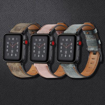China Eraysun Leather Watch Straps Luxury First Layer Cowhide Sports Smart Genuine Leather Watch Band for Apple Watch Bands 38mm 42mm for sale