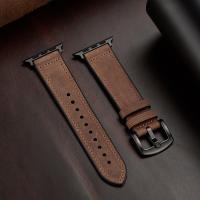 China Eraysun Leather Watch Straps Sweatproof Vintage Dressy Genuine Leather Watch Band for Apple Watch Bands Se 7 6 38 40 42 MM for sale