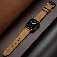 China Eraysun Leather Watch Straps Sweatproof Vintage Dressy Genuine Leather Watch Band for Apple Watch Bands Se 7 6 38 40 42 MM for sale