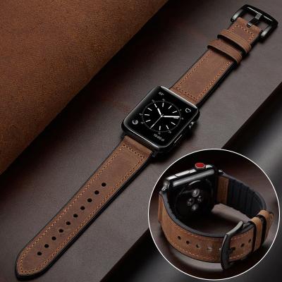China Eraysun Leather Watch Straps Sweatproof Vintage Dressy Genuine Leather Watch Band for Apple Watch Bands Se 7 6 38 40 42 MM for sale