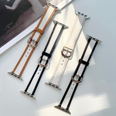 China Genuine Leather Buckle + Canvas D Style Buckle Watch Straps Band for Apple Watch 7 Series IWatch Wristband for sale