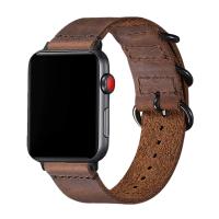 China Eraysun Leather Watch Straps Retro Cowhide Genuine Leather Strap 38 42mm for Apple Watch Band Grain Cowhide Leather Watch Band for sale