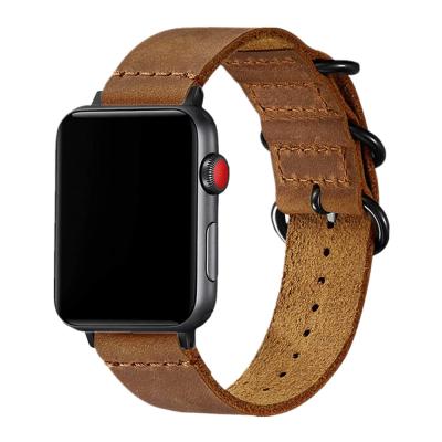 China Eraysun Leather Watch Straps Retro Cowhide Genuine Leather Strap 38 42mm for Apple Watch Band Grain Cowhide Leather Watch Band for sale