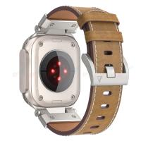 China Genuine Leather for Apple Watch Band Ultra 1 2 49mm 44mm 45mm 46mm Stainless Steel Connector Series 10 9 8 Luxury Leather Strap for sale