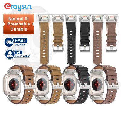 China Genuine Leather for Apple Watch Band Ultra 1 2 49mm 44mm 45mm 46mm Stainless Steel Connector Series 10 9 8 Luxury Leather Strap for sale