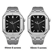 China Three Beads Metal Strap for IWatch Series 45mm Modification Kit Set Stainless Steel Case Band for Apple Watch Series 9 8 7 SE 5 for sale